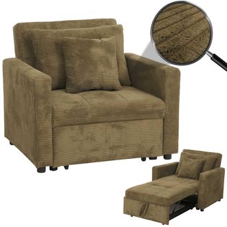 Mendler Schlafsessel HWC-L90, Klappsessel G&auml;stebett Relaxsessel, Liegefl&auml;che 200x100cm Stoff/Textil Cord - gr&uuml;n