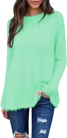 Generic T-shirt &agrave; manches longues pour femme - Couleur unie - En peluche - &Eacute;l&eacute;gant - Col en V, Vert, 4XL
