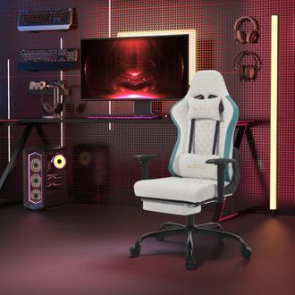 Woltu Gaming Stuhl, Bürostuhl ergonomisch, Massage Computerstuhl mit Rollen, Kopfstütze, Fußstütze, Lendenkissen, Tech-Stoff, Massage Racing Gamer Sessel