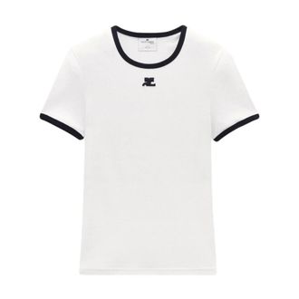 Courr&egrave;ges Bumpy Contrast Re-Edition Kurzarm-T-Shirt - - Tops - Damen - Wei&szlig; - L