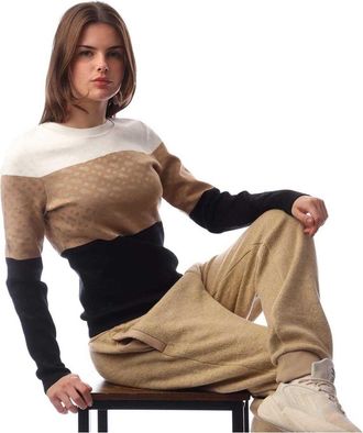 HUGO BOSS Fireria Sweatshirt f&uuml;r Damen, Rundhalsausschnitt (Cremefarbe/Hellbraun/Schwarz)