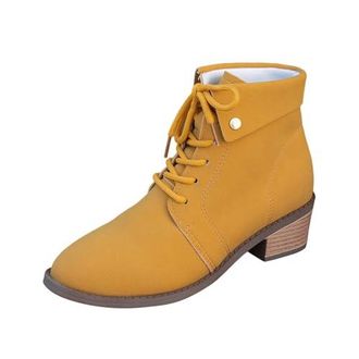 Generic Bottines &agrave; lacets pour femme &agrave; talon bas et &eacute;pais - Style d&eacute;contract&eacute; - Bout pointu - &Eacute;l&eacute;gantes - Couleur unie - Classique - Confortables - Automne et