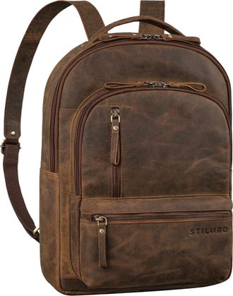 STILORD Remy Business Rucksack Leder Arbeitsrucksack Laptoprucksack Schulrucksack Großer Lederrucksack DIN A4 Backpack XL Vintage Echtleder, Farbe:vinto - bra