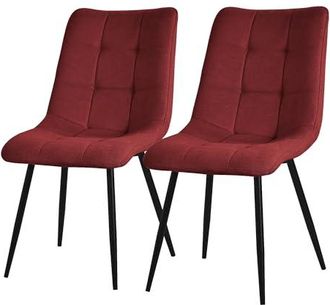 ML Design ML-Design Set de 2 Chaises de Salle &agrave; Manger Rouge, avec Rev&ecirc;tement en Tissu Polyester et Pieds M&eacute;talliques Noirs, Chaises de Cuisine avec Dossier, Ch