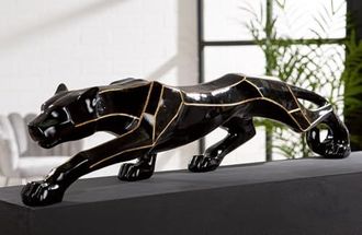Gilde Figur Cheetah aus Kunstharz, glänzend metallische Optik, schwarz, 21x101x18 cm