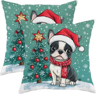 Generic Weihnachtsterrier Kissenbez&uuml;ge Weich Dekokissen Dekorative Kissenbezug F&uuml;r Hotel Sofa Balkon 45X45Cm 2Er Set