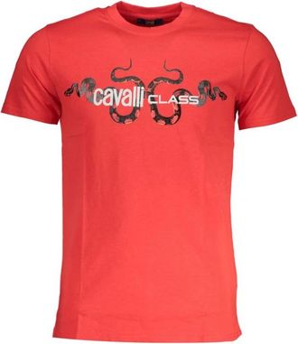 Cavalli Rotes Baumwoll-Print-Logo-T-Shirt - - Tops - Herren - Rot - 2XL