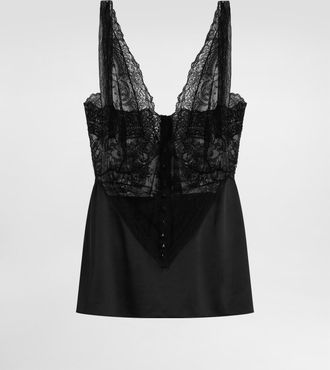 Dolce & Gabbana Silk Top With Lace Inserts - Frau Blusen Und Tops Schwarz Seide 38