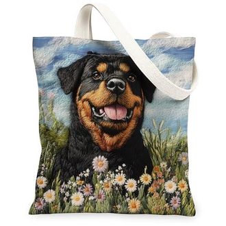 Generic Spring Rottweilers Sac fourre-tout en toile r&eacute;utilisable pour faire du shopping 33 x 38,1 cm, style tricot&eacute;, sac d&eacute;picerie r&eacute;utilisable pour femme, an