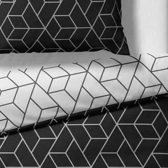 Paul Sinus Art Sinus Art Bettwäsche 135x200 cm + 80x80 cm - Zweifarbige Wendeoptik in Weiß & Schwarz mit modernem Würfelmuster - Mikrofaser mit Reißverschluss