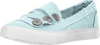 Generic Mocassins en toile denim &agrave; enfiler pour femme - Chaussures &agrave; semelle souple avec boutons - Chaussures de marche basses d&eacute;contract&eacute;es - Chaussures de t