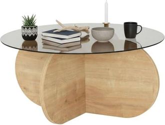 Dmora Wohnzimmertisch Gliese, Niedriger Wohnzimmertisch, Kaffeeregal, Couchtisch f&uuml;r Sofa, 75x75h35 cm, Eiche