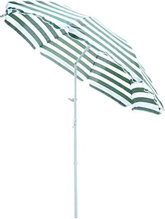OUTSUNNY Parasol de plage parasol inclinable octogonal &Oslash; 180 cm Tissu Polyester Haute densit&eacute; Anti-UV m&acirc;t d&eacute;montable Vert Blanc ray&eacute;