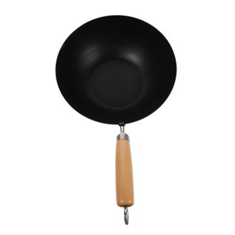 Amosfun Traditioneller Japanischer Wok Aus Schmiedeeisen 24cm Robuste Bratpfanne Mit Flachem Boden F&uuml;r Portion Kochen Zu Hause