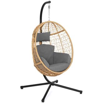 IDMarket Idmarket - Fauteuil oeuf suspendu ajour&eacute; effet rotin avec coussin gris