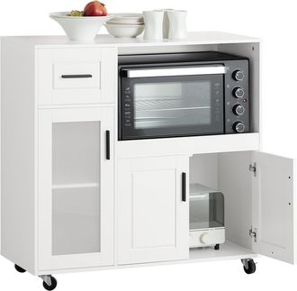 SoBuy K&uuml;chenwagen Mikrowellenschrank, K&uuml;cheninsel mit R&auml;dern, Mobili K&uuml;chenwagen, Mikrowellenst&auml;nder, Carrello Mobile f&uuml;r Esszimmer und B&uuml;ro B88,5 x H89 x T