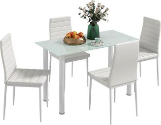HOMCOM Homcom - 5-tlg. Essgruppe, Esstisch mit 4 St&uuml;hlen, K&uuml;chentisch mit Hartglasplatte, Esszimmergruppe, Esszimmerm&ouml;bel, Esstisch Set f&uuml;r K&uuml;che