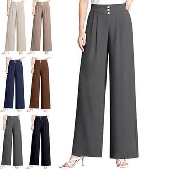 Generic Pantalon souple et fluide taille haute &agrave; enfiler &agrave; jambe large pour femmes &acirc;g&eacute;es de plus de 50 ans, gris, 4XL