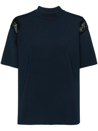 Stella McCartney Stehkragen-T-Shirt mit Spitzeneinsatz - Blau