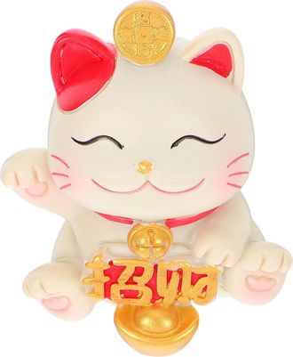 Cabilock Japanische Maneki Neko Gl&uuml;ckskatzenfigur aus Kunstharz Kleiner Winkende Katzenskulptur f&uuml;r Schreibtisch Autoarmaturenbrett Feng Shui Dekoration f&uuml;r Re