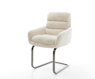 DELIFE Freischwinger Abelia-Flex mit Armlehnen Pl&uuml;sch Creme-Wei&szlig; Freischwinger flach Graphit, Esszimmerst&uuml;hle