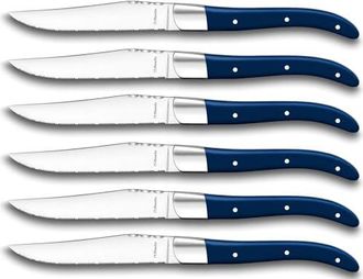 Amefa Lou Laguiole LOUIS Steakmesser-Set, 6-teilig, Griffe blau, Mikro-Wellenschliff mit langanhaltender Schärfe, super scharf & schnitthaltig, Steakbesteck