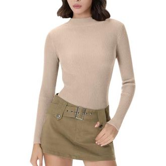 Generic Haut &agrave; col roul&eacute; c&ocirc;tel&eacute; uni &agrave; manches longues pour femme, pull en tricot chaud et ajust&eacute; pour le quotidien, le bureau et par temps froid, beige, XXL