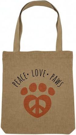 Fabulous Sac Shopping Tote Bag Aspect Lin - Peace Love Paws Cat Dog Pets Hippie - Sac de Courses Toile Epaisse 360g Beige Naturel Cabas Port&eacute; Epaule Solide Imp