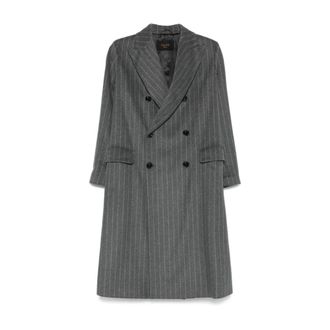 Palt&ograve; Grauer Nadelstreifen Doppelreiher Mantel - - Coats - Damen - Grau - L