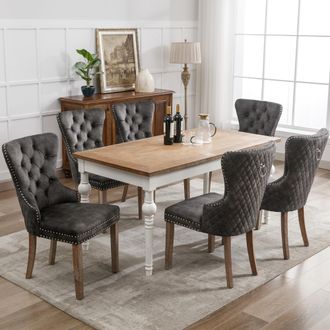Merax Esszimmerst&uuml;hle 6er-Set, K&uuml;chenstuhl, Polsterstuhl, Dining Chair, Moderne Stuhl aus Samt, Gestell aus Massivholz, Armlehnenstuhl f&uuml;r Esszimmer Wohnzim