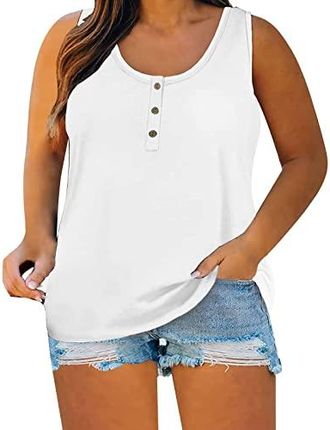 Generic Débardeurs surdimensionnés sans manches pour femme - Pour lété 2026 - Imprimé - Grande taille - Débardeur ample à col rond - Pour vêtements dentraînem