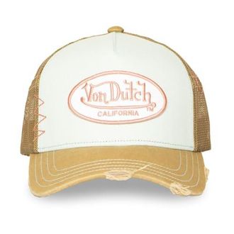 Von Dutch Casquette Trucker de baseball beige et bleu clair, coton et maille respirante, r&eacute;glable, motif California Vintage, unisexe, pour usage d&eacute;contract&eacute; et 