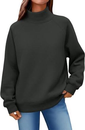 Generic Sweatshirts pour femmes UK Sweatshirt de couleur unie surdimensionn&eacute; haut col rond manches longues automne hiver d&eacute;contract&eacute; confortable automne mode 