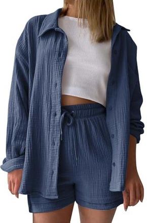 Generic Chemisier long en mousseline pour femme - Chemisier long surdimensionn&eacute; - L&eacute;ger et a&eacute;r&eacute; - Couleur unie - Chemise en coton et lin - Chemise &eacute;l&eacute;gante &agrave; 