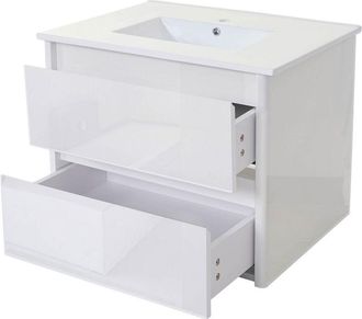 Hhg Waschbecken + Unterschrank HHG 627, Waschbecken Waschtisch Badezimmer, hochglanz 50x80cm wei&szlig;