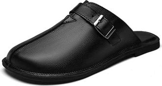 Generic Sandales à enfiler en cuir pour homme - Confortables - Légères - Bout fermé - Antidérapantes - Semelle souple - Pour lété, lextérieur, la plage, Noir,