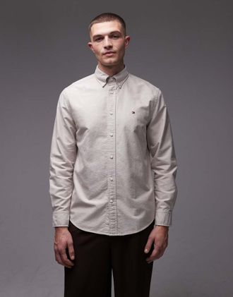 Tommy Hilfiger Chemise Oxford classique &agrave; manches longues - Beige-Neutre