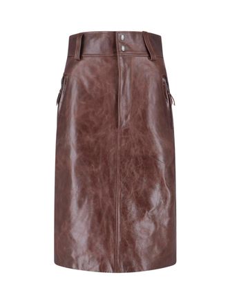 Saint Laurent Midi Leather Skirt