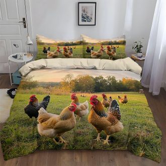 Generic Bettw&auml;sche 135x200 Hahn Bettbezug 135 x 200 Gefl&uuml;geltiere Bettw&auml;sche-Sets mit Rei&szlig;verschluss 3D Weiche Mikrofaser Kinderbettw&auml;sche mit 2 Kissenbez&uuml;ge 