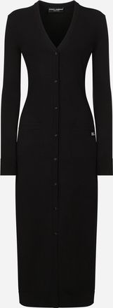 Dolce & Gabbana Langer Strickcardigan Aus Viskose-stretch Mit Dg-logo - Frau Strickwaren Schwarz 46