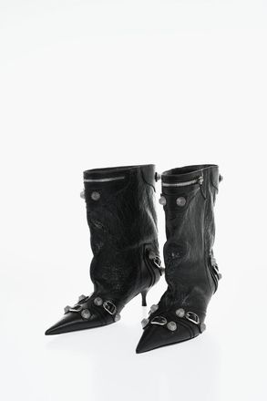 Balenciaga Leder-Stiefeletten CAGOLE WIDE mit Nieten 5cm Balenciaga