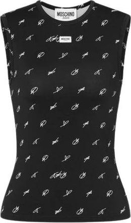 Moschino Femme, Tops, Noir, Taille: 42 FR Top en jersey technique imprim&eacute;