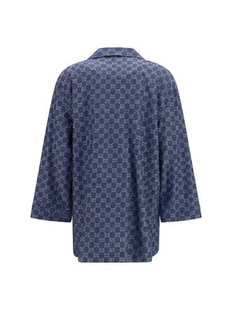 Gucci Womens Gg Jacquard Cotton Jacket Blue