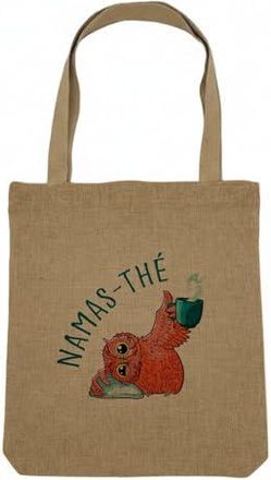 Fabulous Sac Shopping Tote Bag Aspect Lin - Namas-th&eacute; Hibou Animaux Indien Mignon Th&eacute; - Sac de Courses Toile Epaisse 360g Beige Naturel Cabas Port&eacute; Epaule Soli