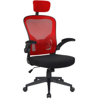 Trisens B&uuml;rostuhl Ergonomisch Drehstuhl Schreibtischstuhl Mesh Netzstoff Office Stuhl, Farbe:Schwarz/Rot mit Kopfst&uuml;tze