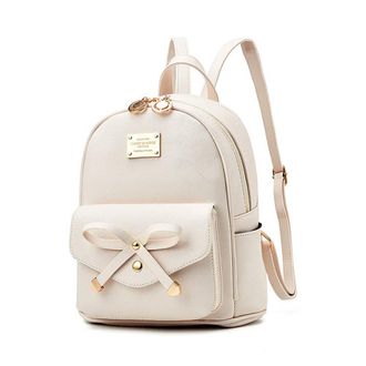 I Ihayner M&auml;dchen Schleife Niedlicher Leder Rucksack Mini Rucksack Damen Kleine Modische Tasche f&uuml;r Reisen Einkaufen Beige