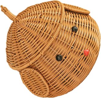 Cabilock Geflochtener Korb Mit Deckel Aus Rattanimitat Aufbewahrungsbox in Hundeform Handgefertigt Für Snacks Obst Und Kleine Gegenstände Dekorativ Und Praktis