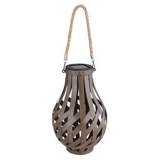 ETC Shop Gartendeko Laterne Solar Windlicht mit Bambusgeflecht zum Aufhängen oder Hinstellen, LED warmweiß, DxH 27x17,5 cm, Garten Terrasse