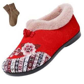 Generic Bottines dhiver chaudes &agrave; motif floral pour femme, doubl&eacute;es de fourrure, chaudes en peluche, semelle souple antid&eacute;rapante, chaussures de tous les jour