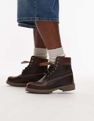 Timberland Bottines 6 pouces en cuir de qualit&eacute; sup&eacute;rieure avec d&eacute;tails tress&eacute;s - Marron moyen-Brown